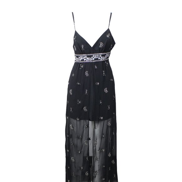 AMIRI | Dresses | Amiri Black Embellished Silk Chiffon Midi Dress Size ...